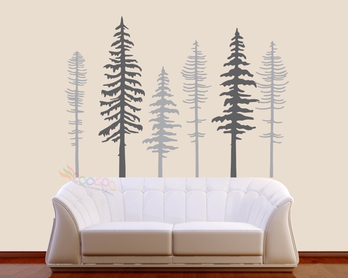 Pine Tree Forest Wall Decals Forest Mural Forest Scene - Etsy