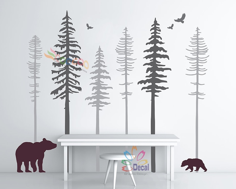 Pine Tree Forest Wall Decals Forest Mural Forest Scene | Etsy