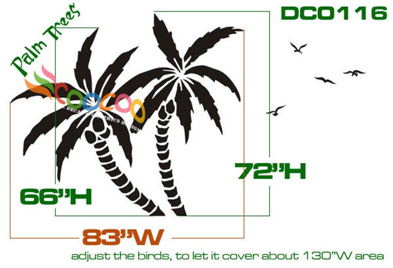 Wall Decor Decal Sticker Removable Palm Trees 72H x | Etsy