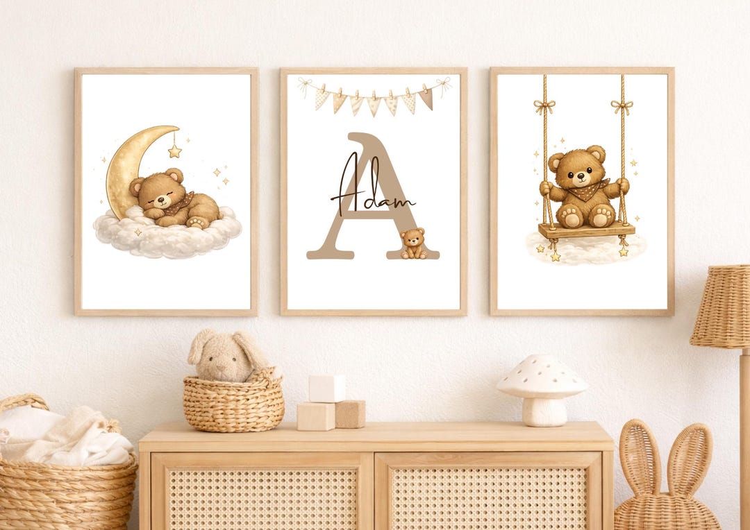 Personalized Teddy Bear Posters - Unisex Baby - Name Poster - Swinging ...