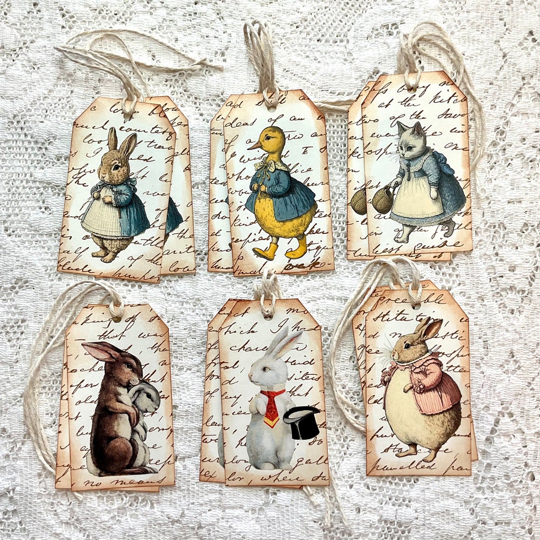 Spring Tags, Easter Tags, Vintage Graphics Tags, Tag Assortment, 12 ...