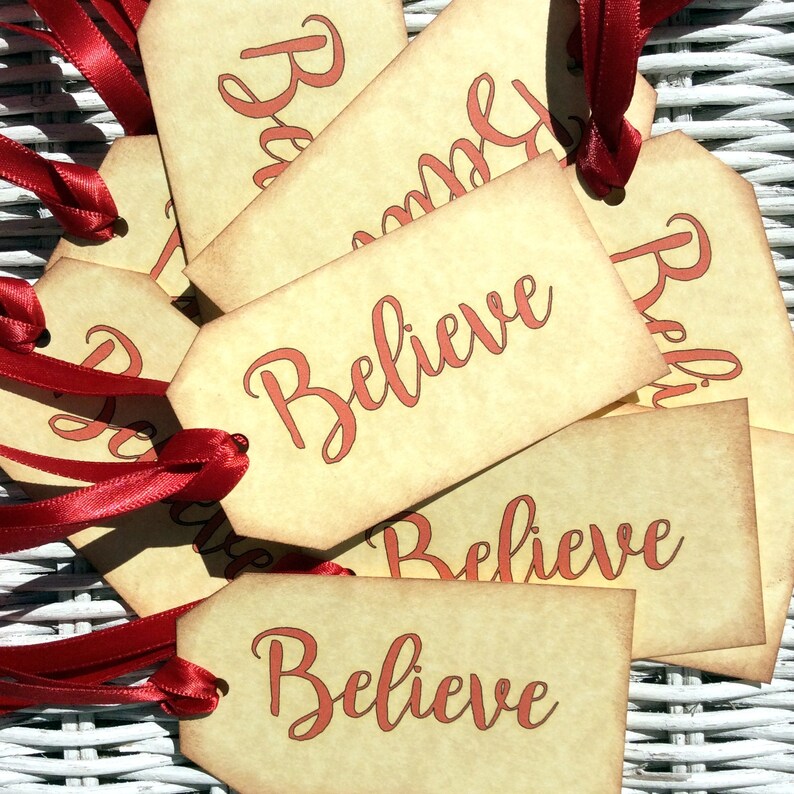 BELIEVE Christmas Tags Antique Gold Tags Package Tags Gift - Etsy
