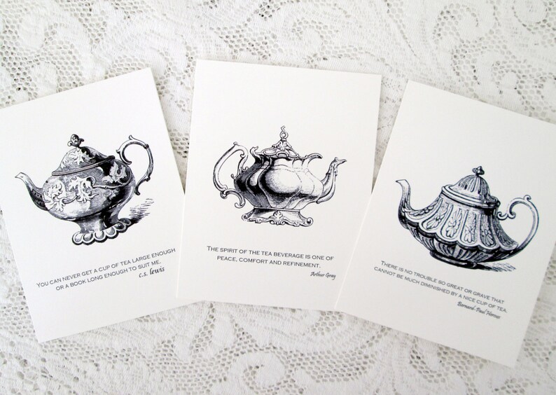 Teapot Vintage Graphic and Tea Quote Note Cards Tea and Book - Etsy