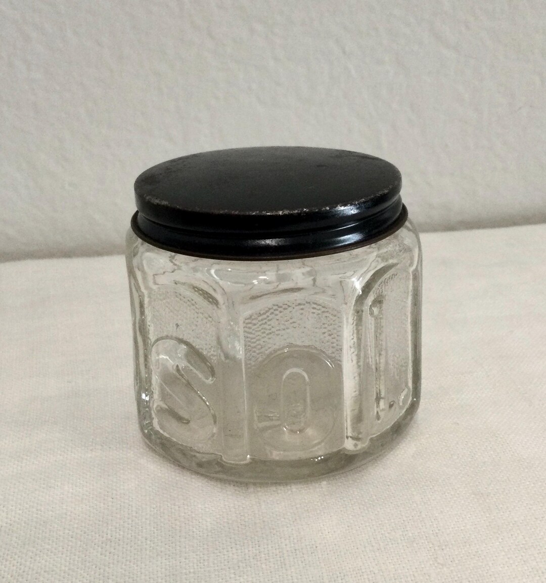 Vintage Clear Glass BARBASOL Jar ~ Black Screw Cap - Etsy