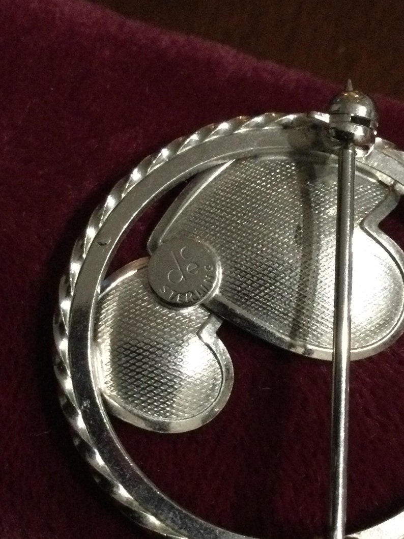 1950s-60s Vintage Sterling Silver Circle Pin With Double Hearts - Etsy