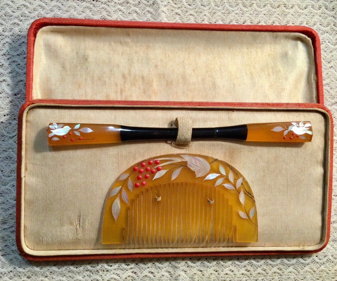 Gorgeous Vintage Japanese HAIR Comb and Stick Ornament Mother of Pearl ...