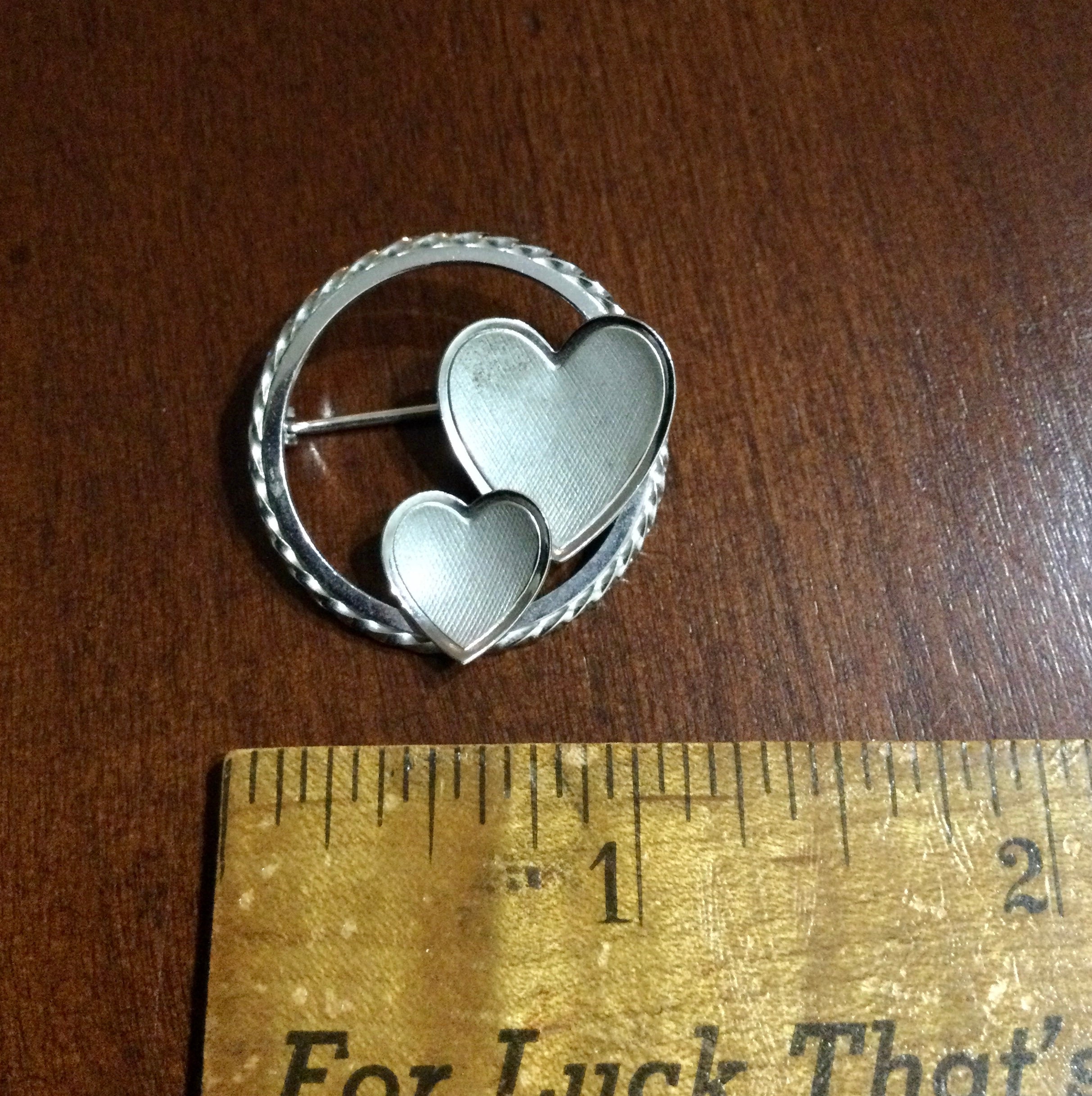1950s-60s Vintage Sterling Silver Circle Pin With Double Hearts - Etsy
