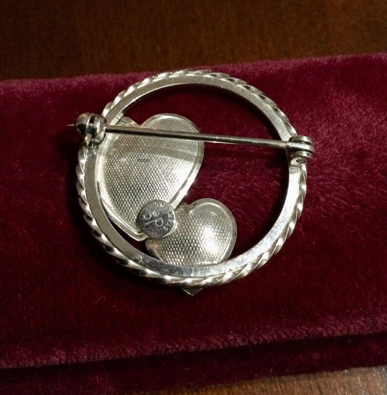 1950s-60s Vintage Sterling Silver Circle Pin With Double Hearts - Etsy