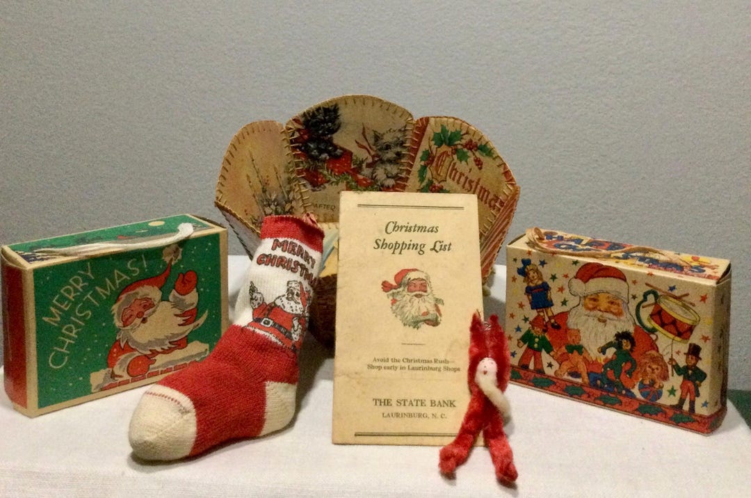 Vintage LOT 1940s Christmas Decorations 6 Pieces Santa Claus Candy ...