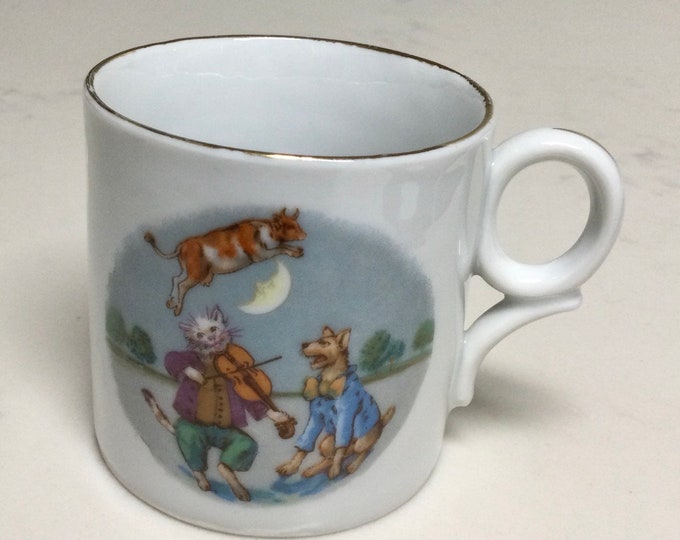 1900 Antique Victorian German Porcelain Child’s Cup ~ Hey Diddle Diddle ...
