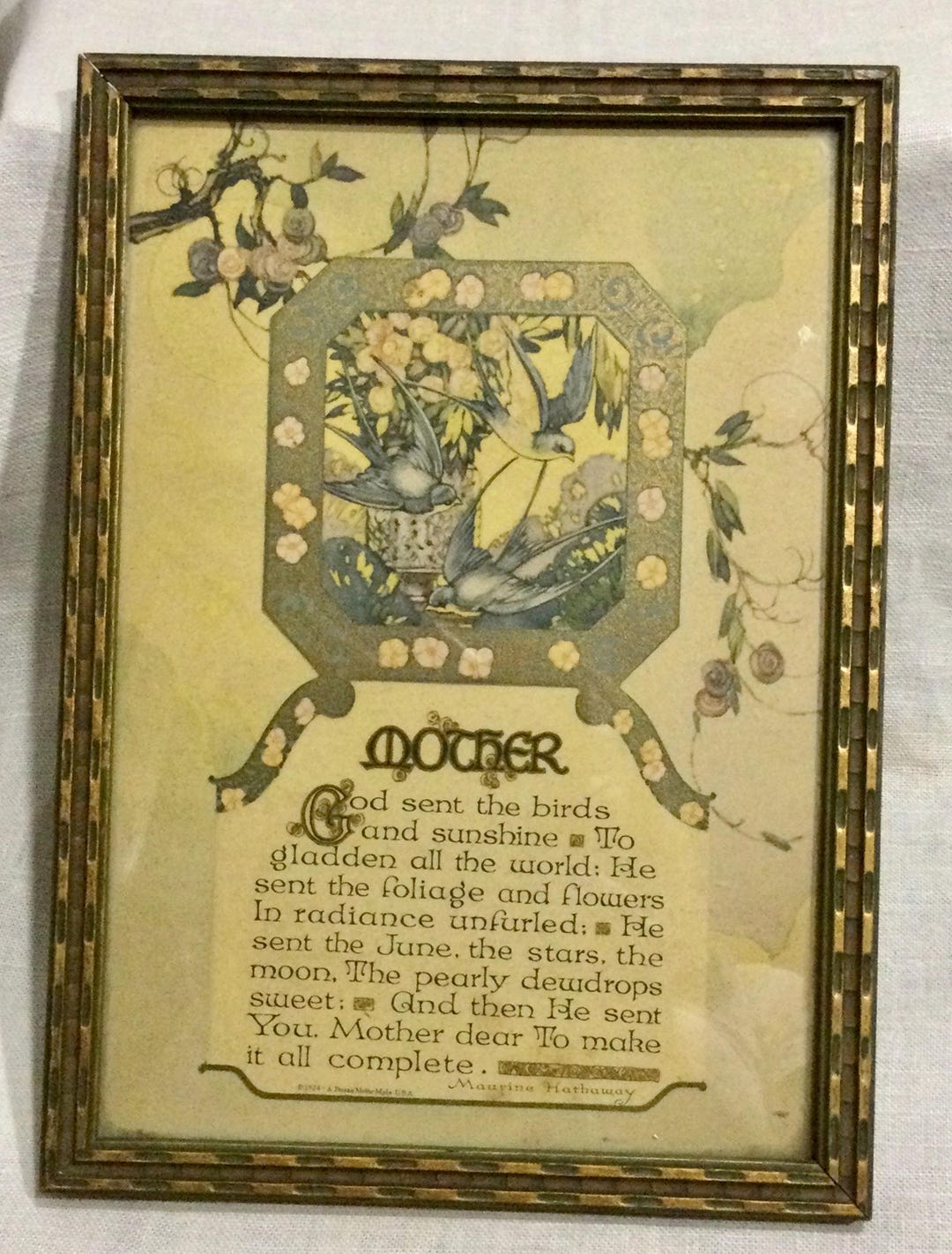 Antique Vintage Art Deco 1924 Framed “MOTHER” Motto With Original Wood ...