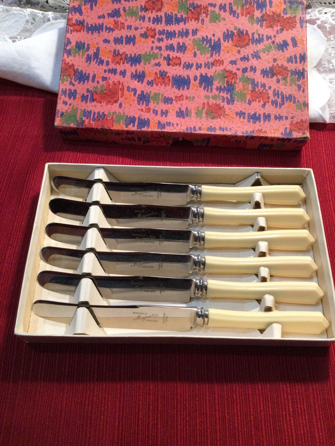 SET of 6 Antique Vintage 1930s Sheffield England Silver Stainless Steel ...