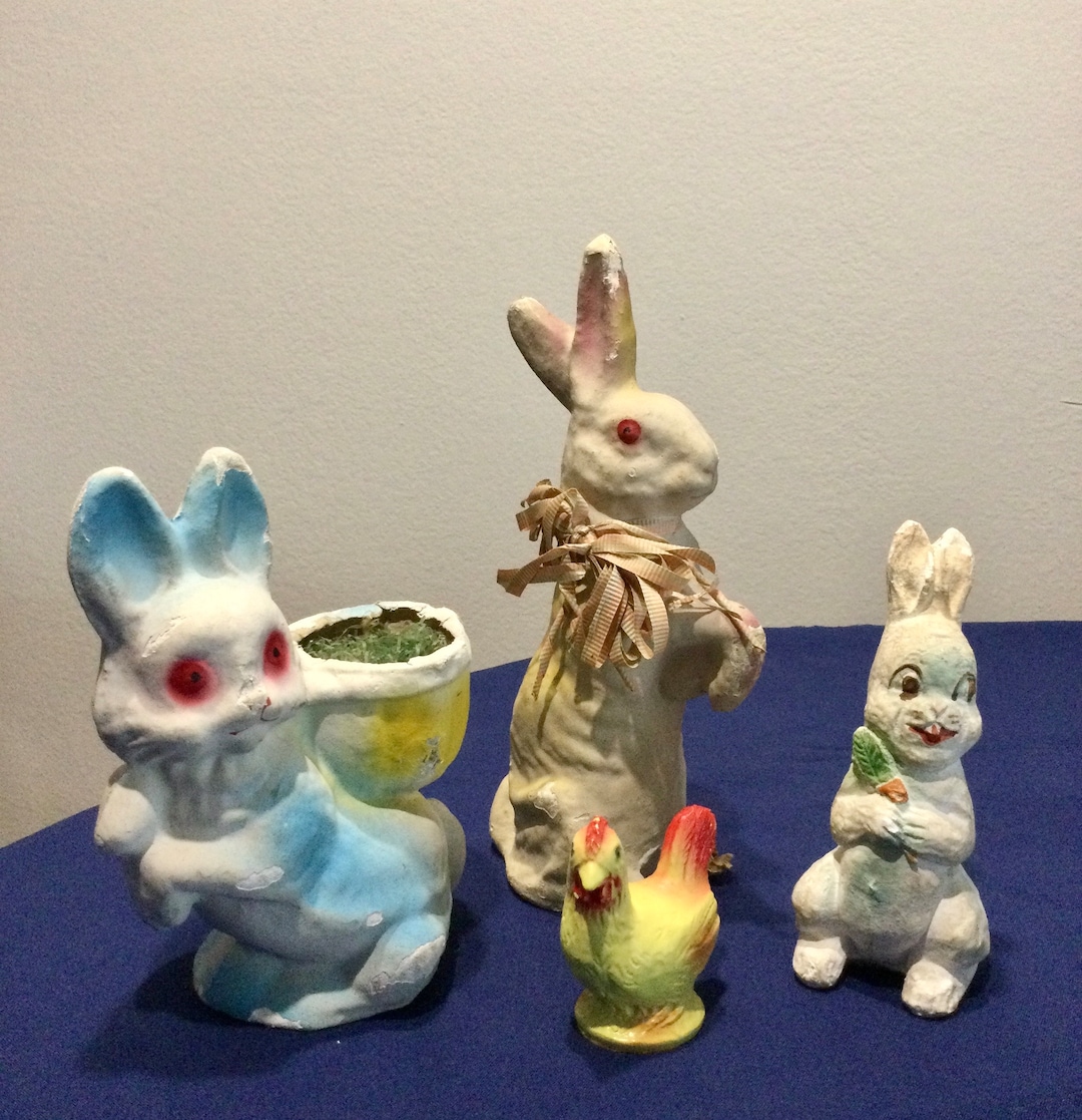 LOT of Old Vintage Paper Mache and Chalkware Easter Decorations Bunny ...