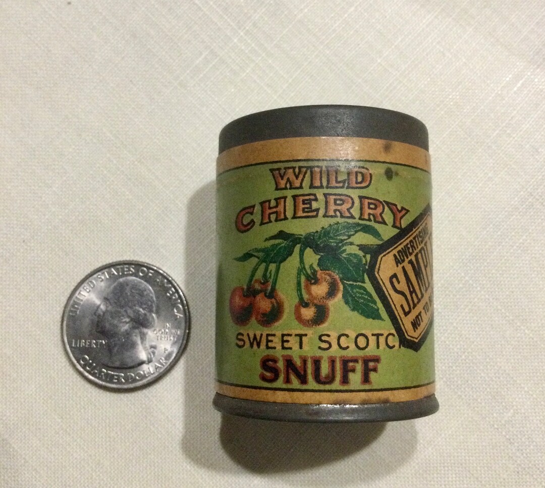 Antique Miniature Advertising 2” SAMPLE Wild Cherry Sweet Scotch Snuff ...