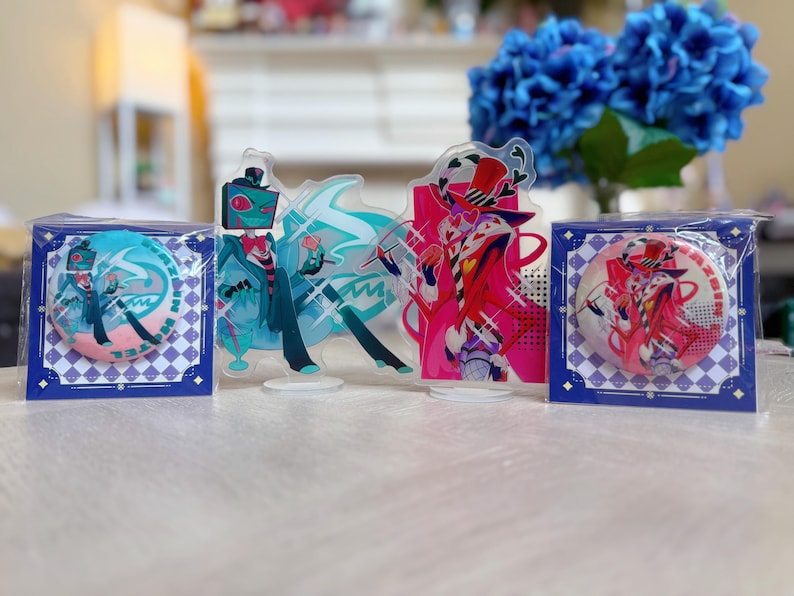 Hazbin Hotel Vox and Valentino Acrylic Standee and Badges Set - Etsy
