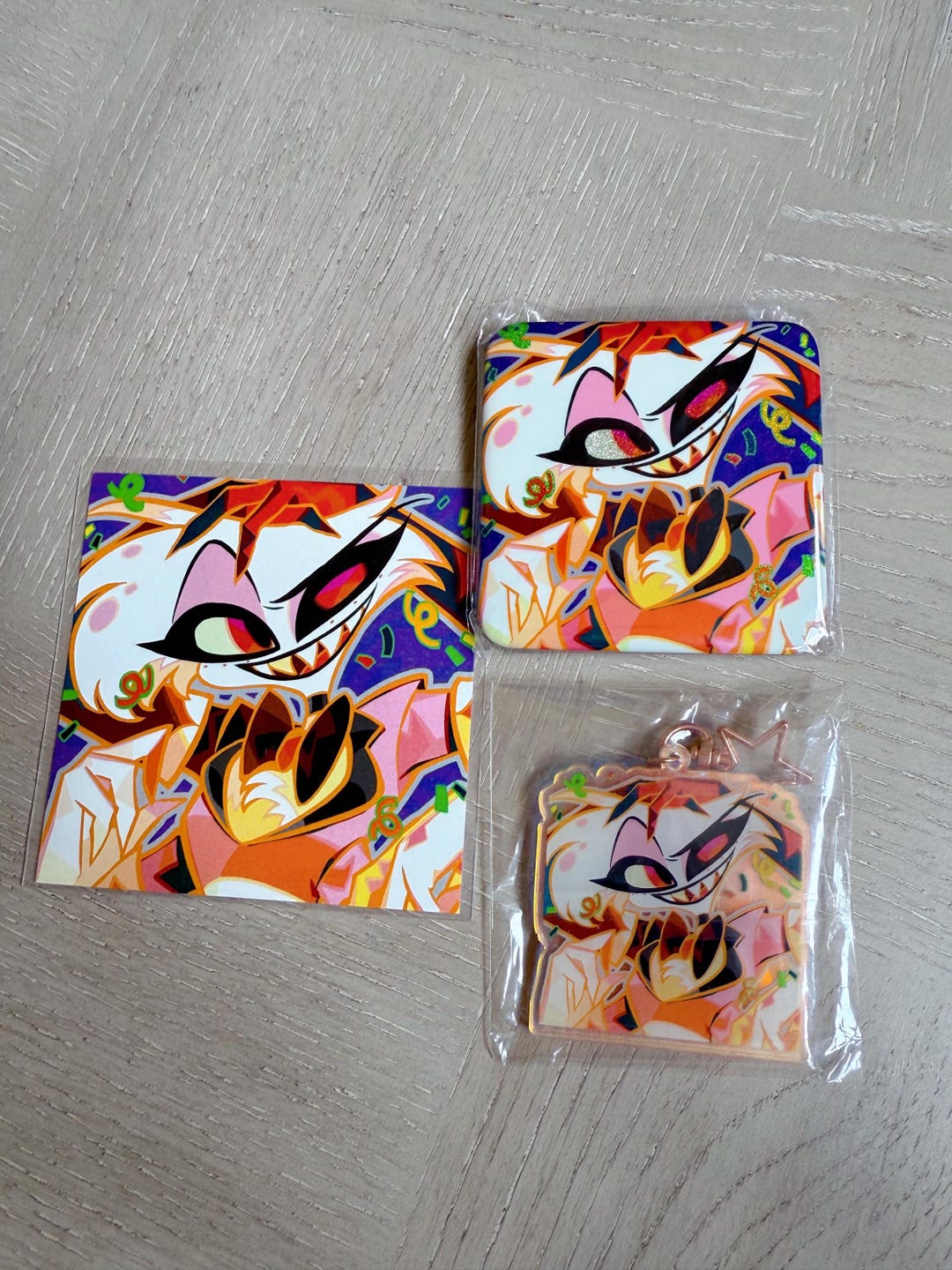 Hazbin Hotel Angel Dust Badge and Keychain Set - Etsy