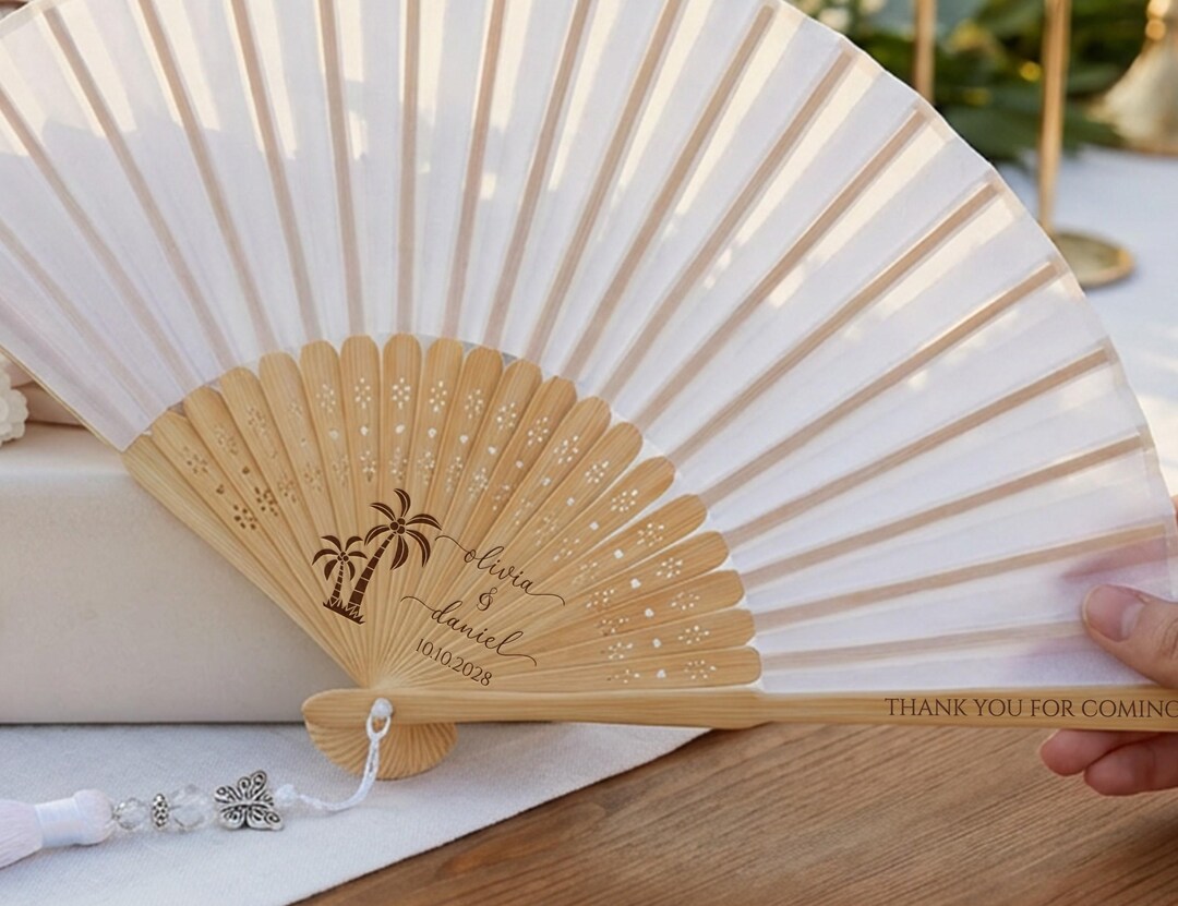 Elegant Wedding Favor Fabric Cloth Fans, Custom Engraved Fabric Fans ...