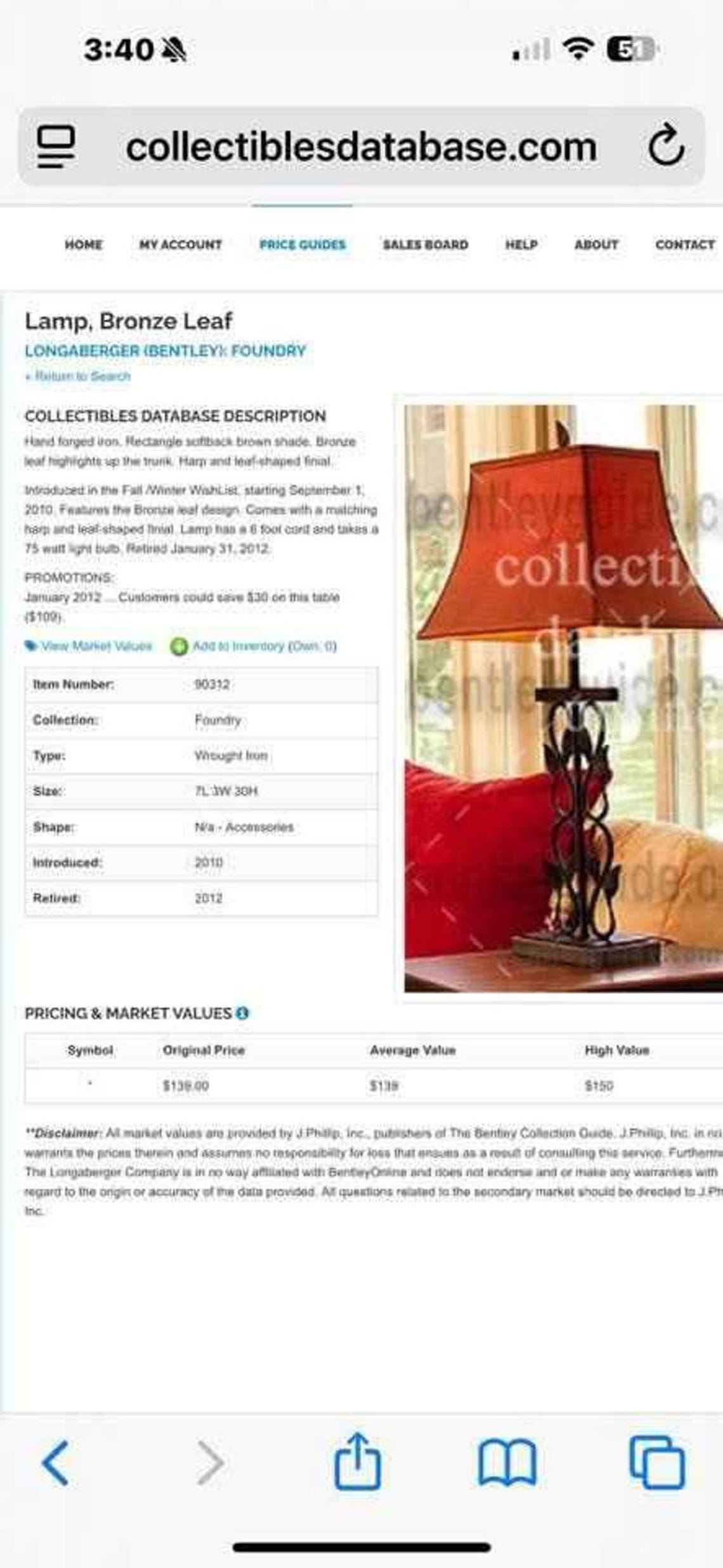 Rare Longaberger Wrought Iron Table Lamp (read Description) - Etsy