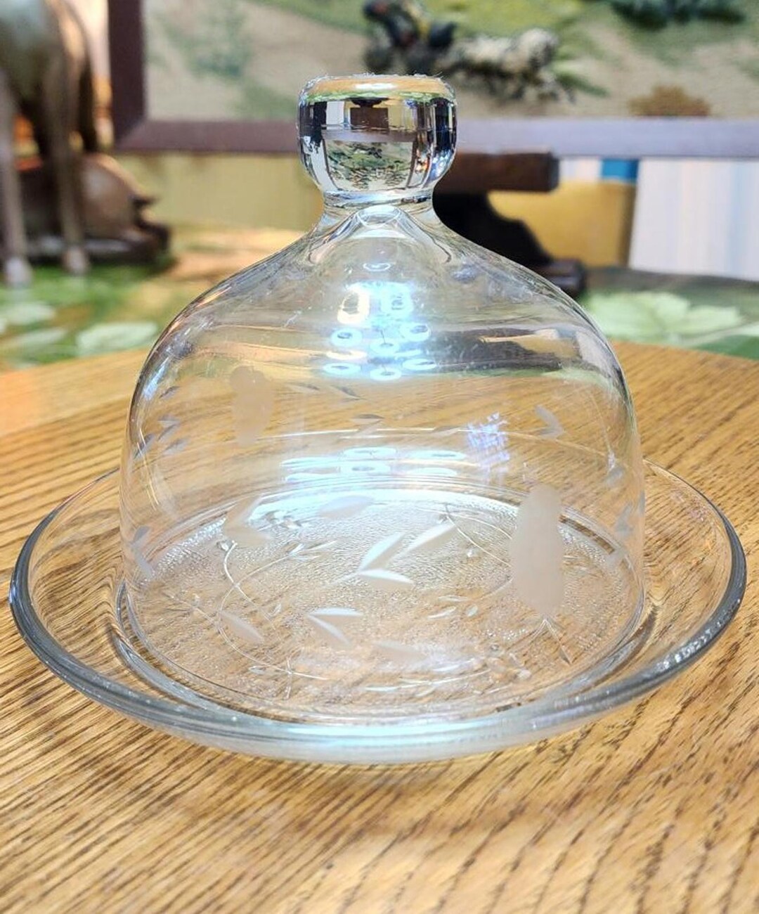 Vtg Etched Princess House Cheese Ball Butter Dish Covered Heritage W ...