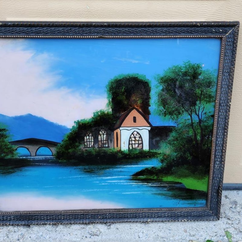 Antique Reverse Painting on Glass - Etsy