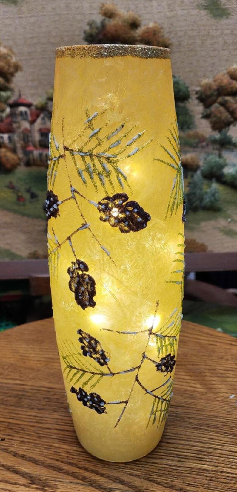 Golden Crackle Glass Pinecone/pine Needle Vase/lamp (string Light Not ...