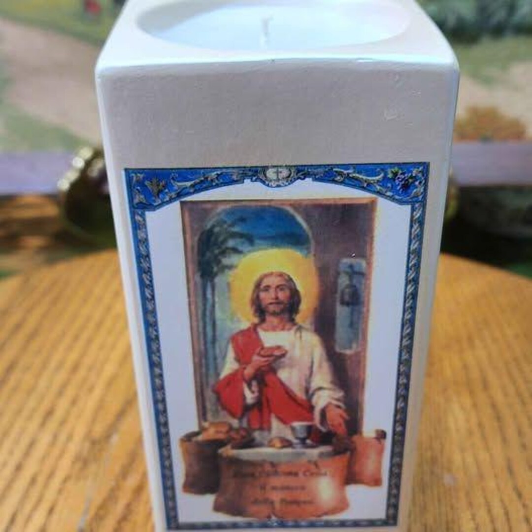 Religious Devotional Candle Holder Jesus Christ With the Blessed ...