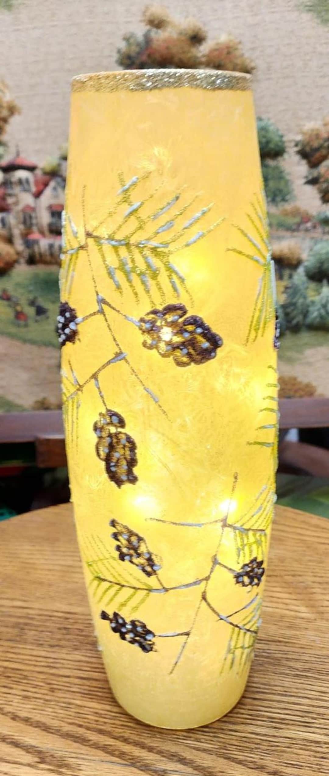 Golden Crackle Glass Pinecone/pine Needle Vase/lamp (string Light Not ...