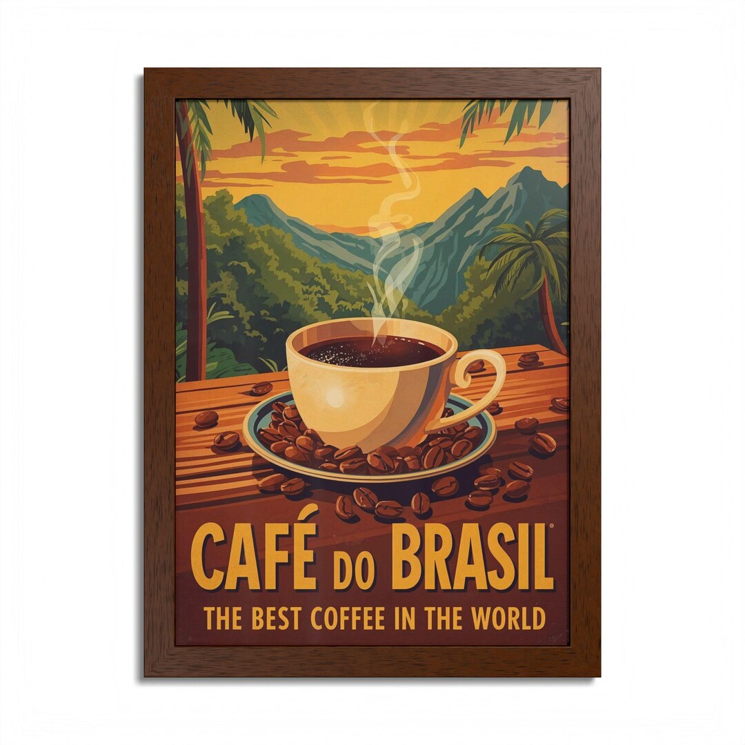 Vintage Cafe Do Brasil Framed Poster: Retro Coffee Art - Brazilian ...