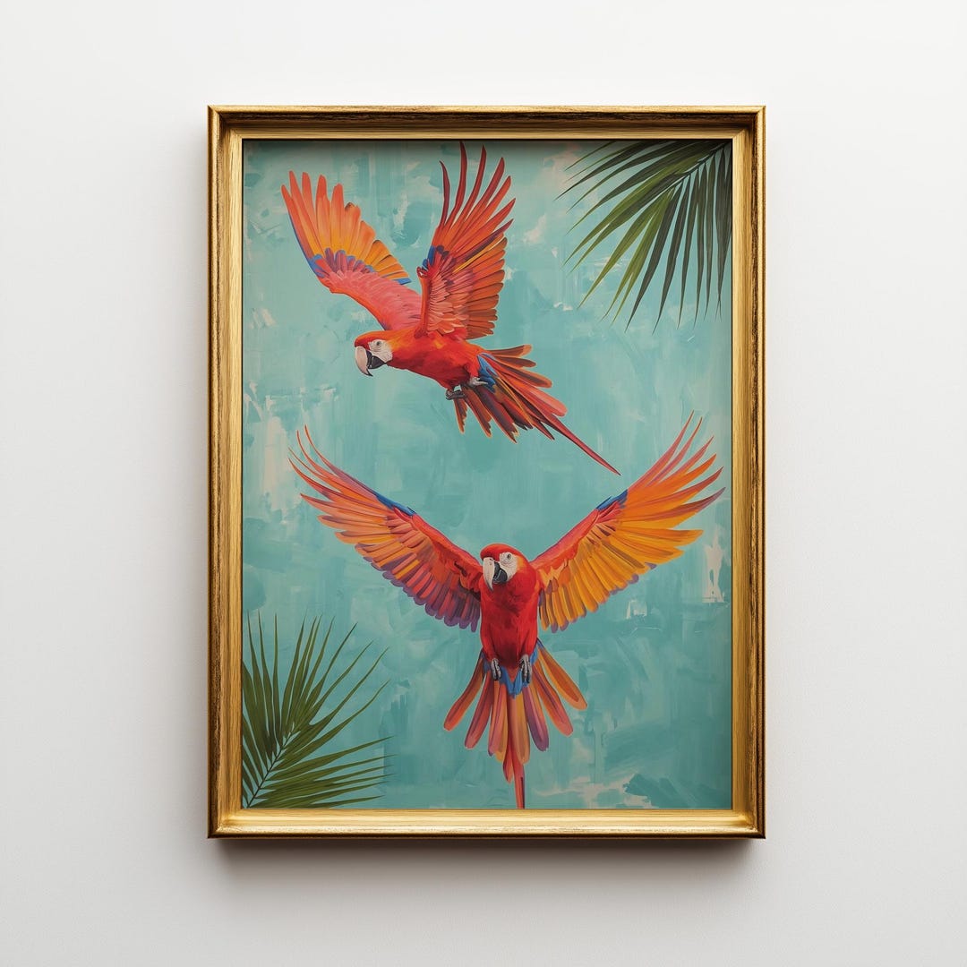 Tropical Macaw Parrots Poster: Vibrant Scarlet Macaws Print - Jungle ...