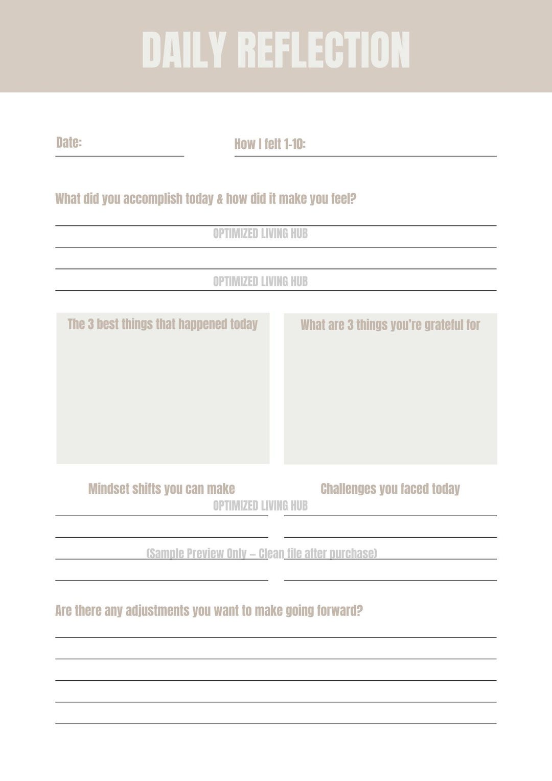 Daily Reflection Worksheet | Mindfulness Journal | 1-page Self-growth ...