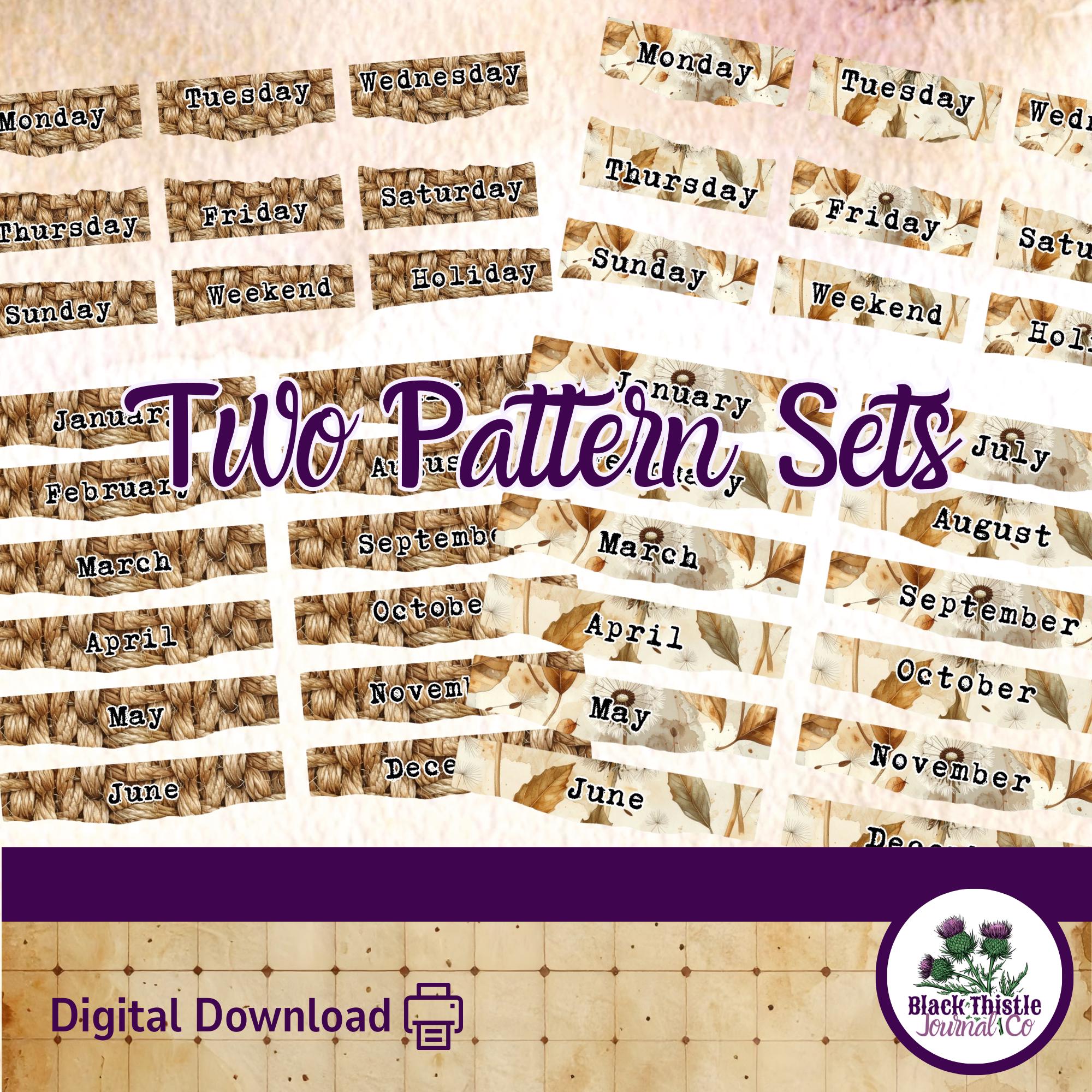 Vintage Date Labels | Printable Calendar Days, Months & Numbers ...
