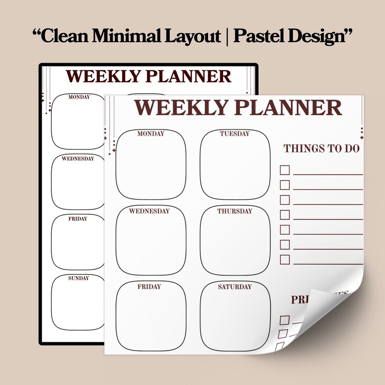 Simple Weekly Schedule | Minimal Planner Page | Instant Digital ...