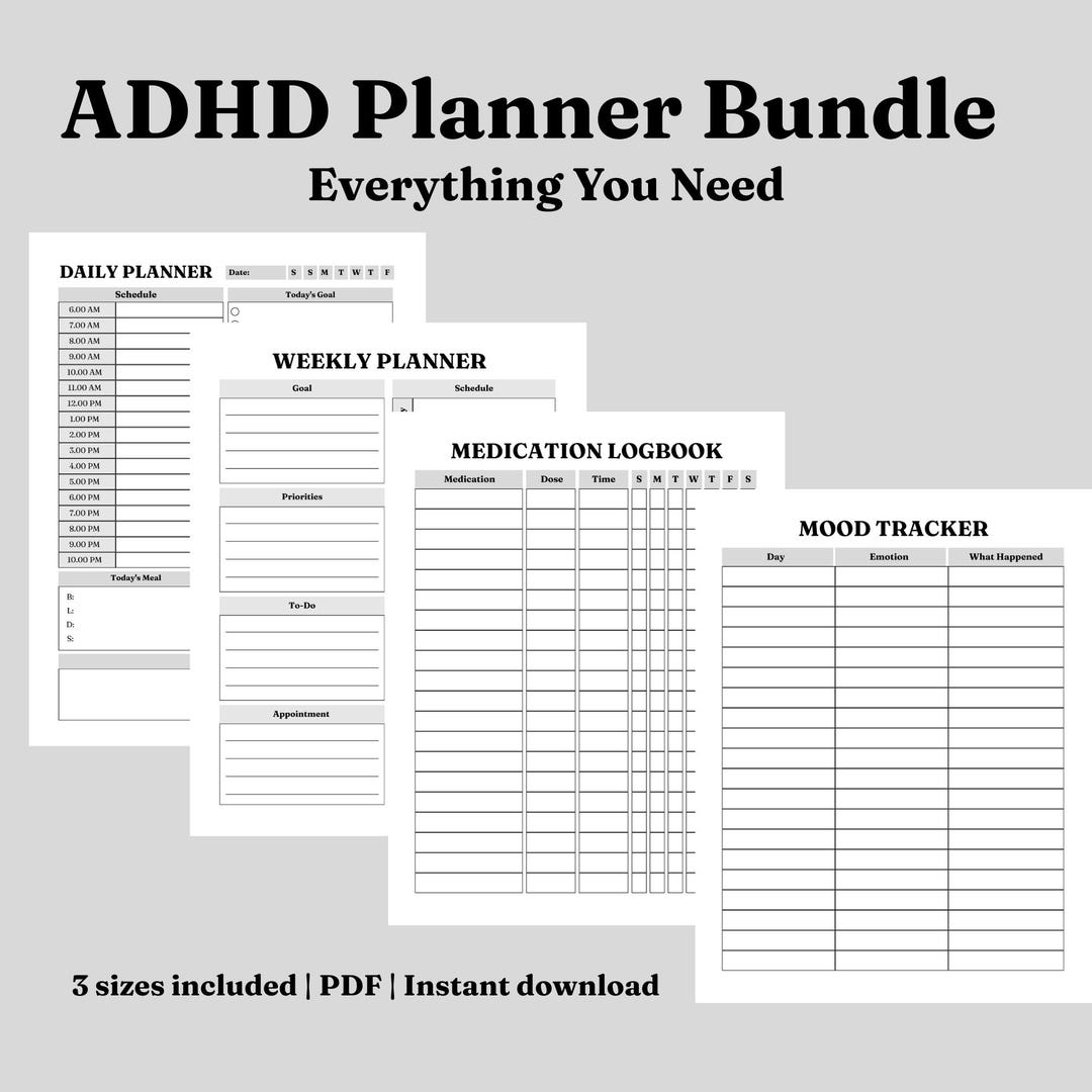 ADHD Planner Bundle Printable | Daily Weekly Medication & Mood Tracker ...