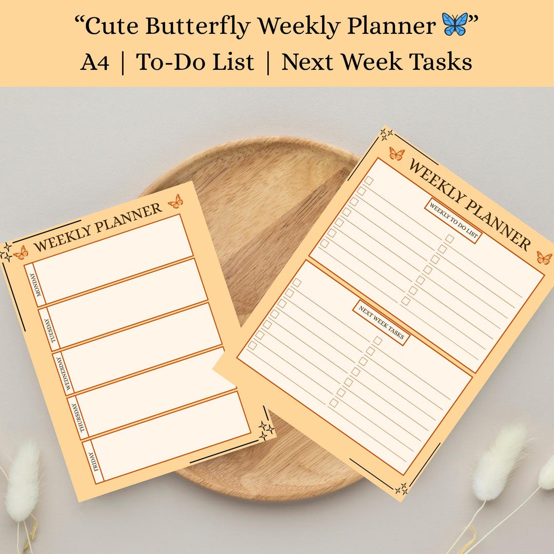 Butterfly Weekly Planner | To-do List, A4 (PDF Download) - Etsy