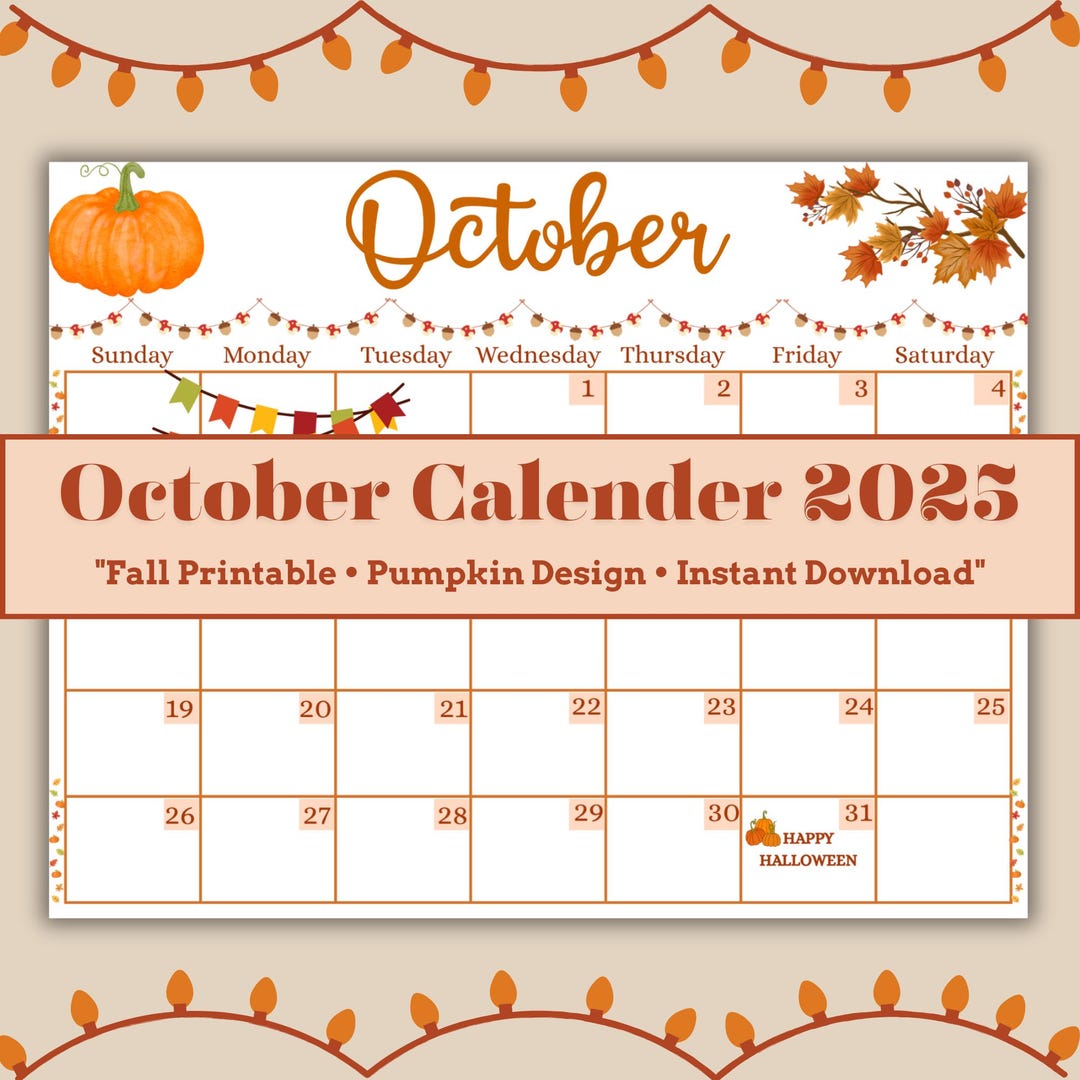 October 2025 Calendar | Fall Pumpkin Theme (digital Download) - Etsy