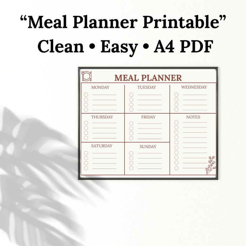Minimal Weekly Meal Planner | Monday-sunday Layout (A4 PDF) - Etsy