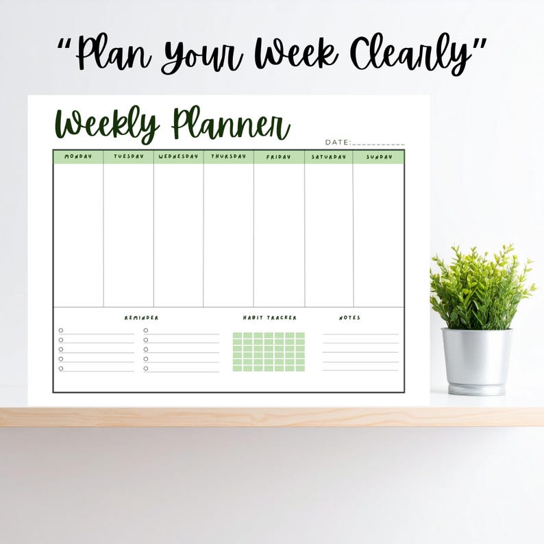 Weekly Planner Printable | Habit Tracker, Reminders (A4 PDF) - Etsy Canada