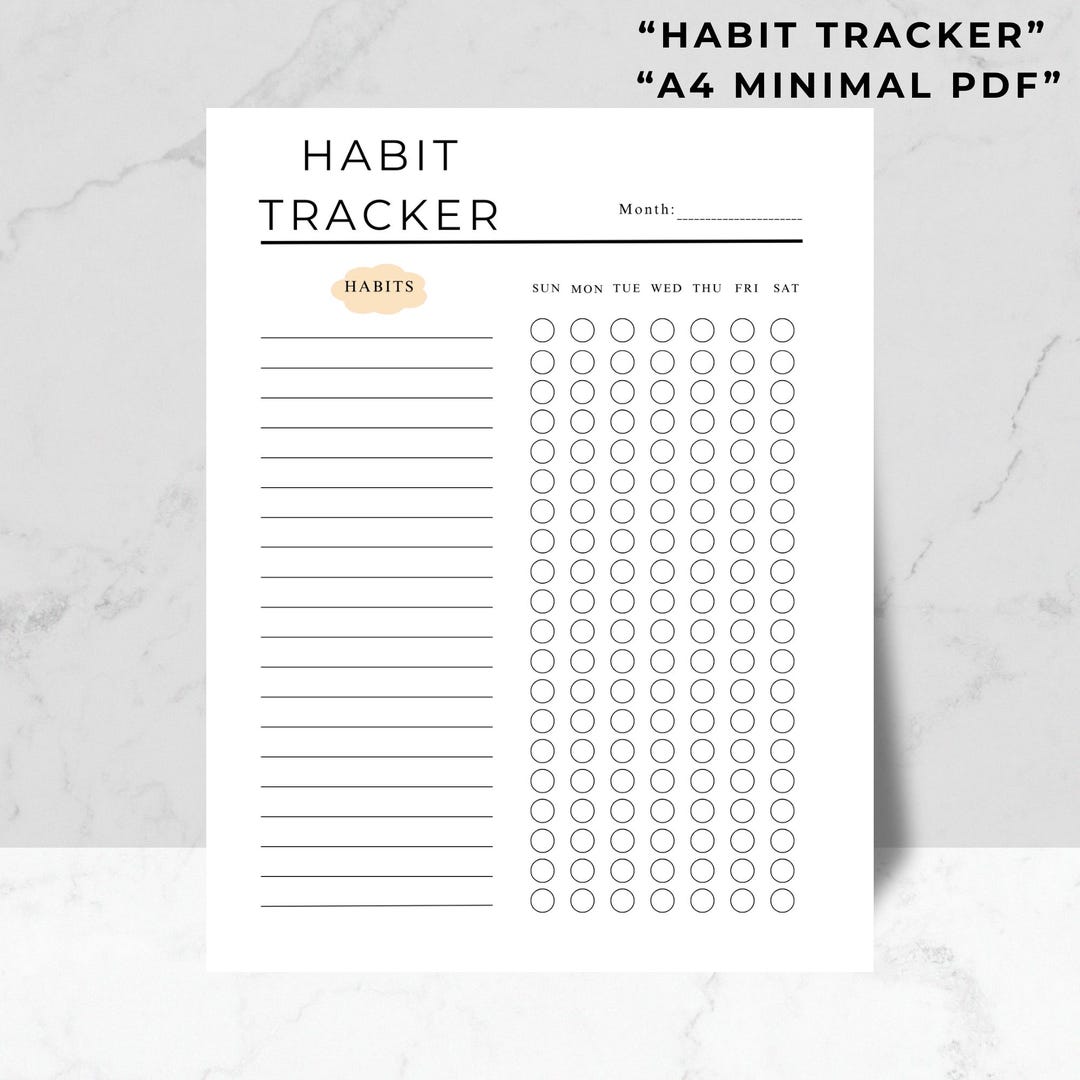 Habit Tracker Printable | Minimal A4 PDF | Monthly Habit Tracking Chart ...