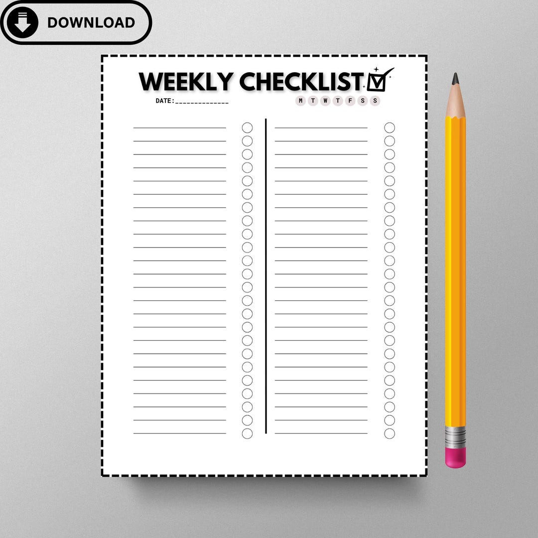 Weekly Checklist Printable | A4 PDF | Weekly Task List | Minimal ...