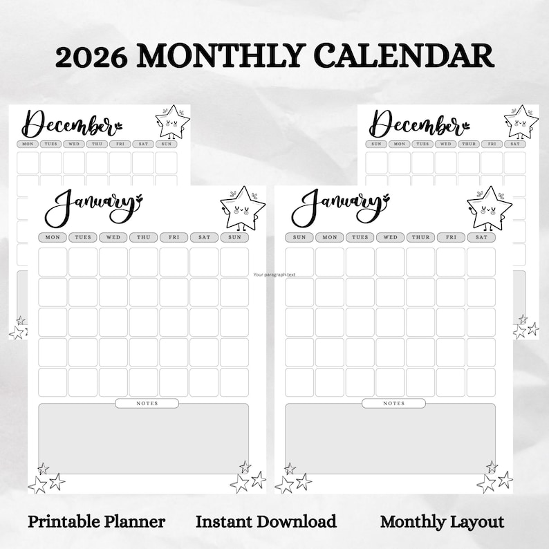 Blank Monthly Calendar Printable | Undated Calendar Planner | Monday ...