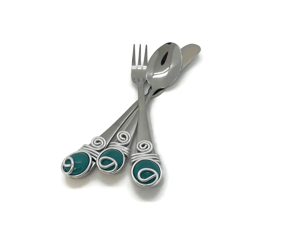 Stainless Steel Appetizer Set: Marble Cocktail Fork, Spoon, Spreader ...