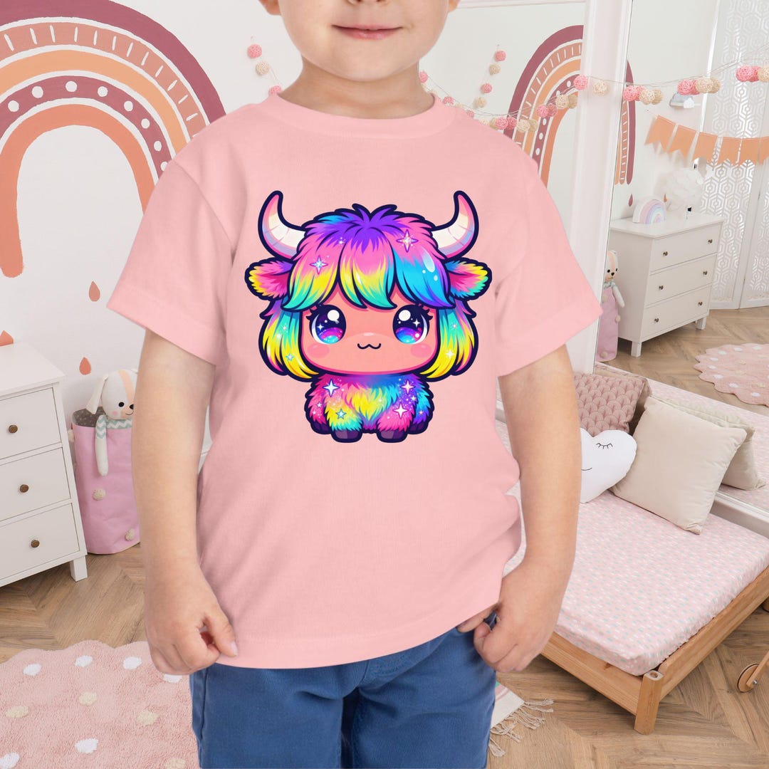 Rainbow Highland Cow Toddler T-shirt, Kawaii Kids Shirt - Etsy