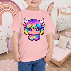Rainbow Highland Cow Toddler T-shirt, Kawaii Kids Shirt - Etsy