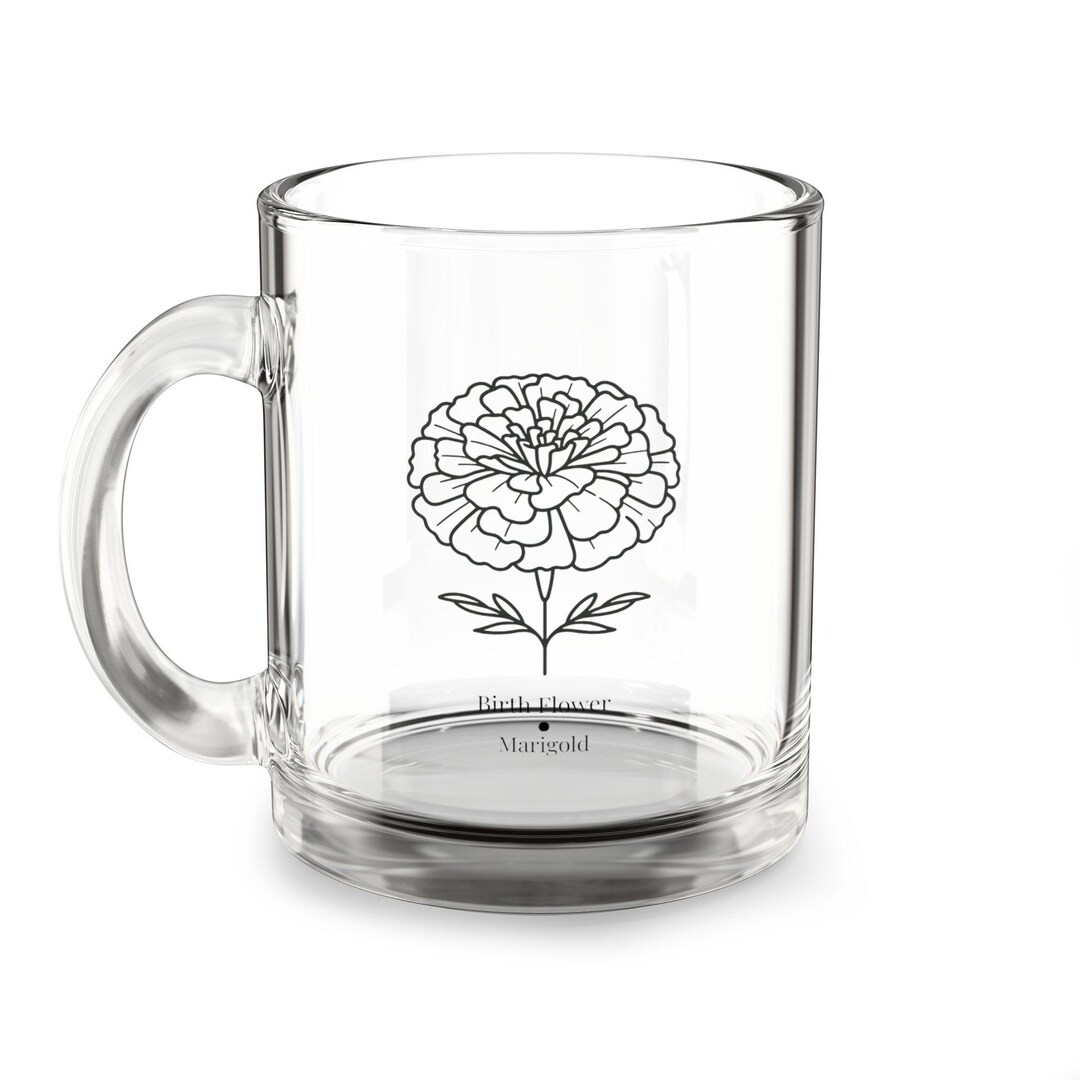 Personalized Birth Flower Glass Mug, Custom Name, Minimalist Art - Etsy