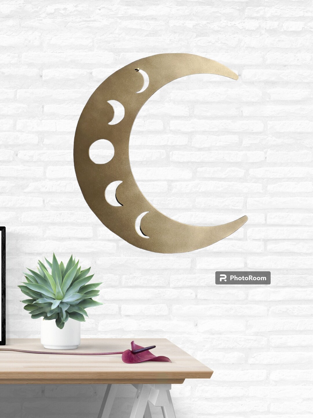 C&C Cut Steel Metal Crescent Moon Wall Hanging With Phases Cut-out, 15 ...