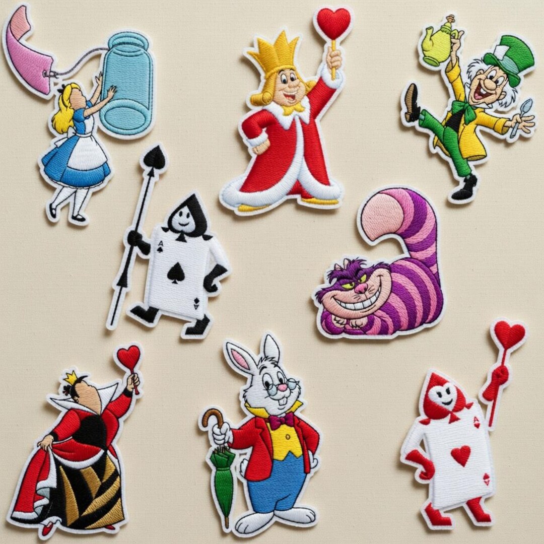 Alice In Wonderland Embroidered Patch Cheshire Cat White Rabbit Mad