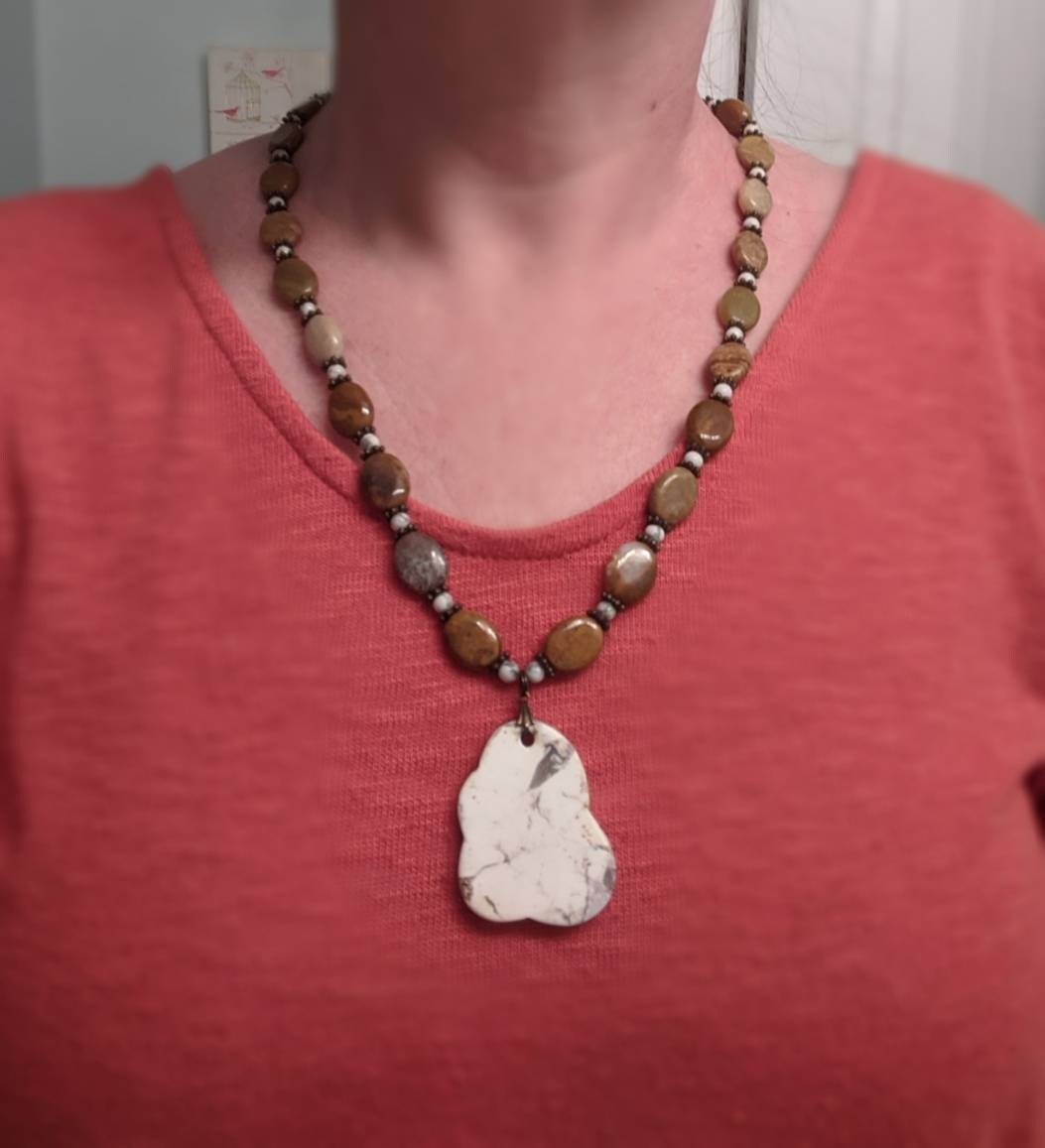 Natural Boulder Opals and Marbled Howlite Boho Necklace - Etsy