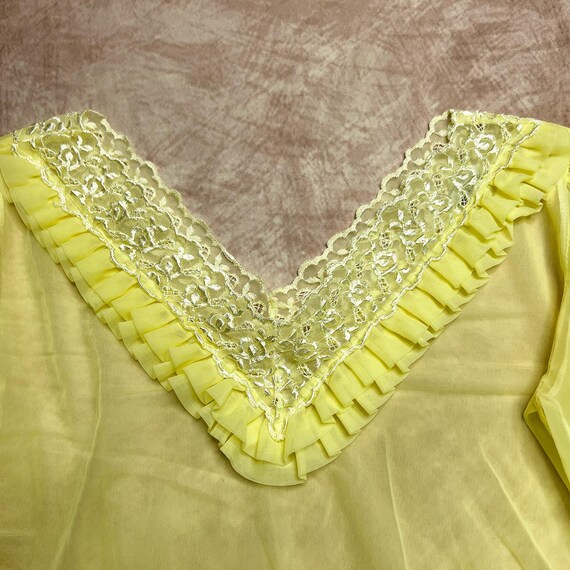Vintage 70s Sheer Lace Blouse: Yellow Ruffled Princes… - Gem