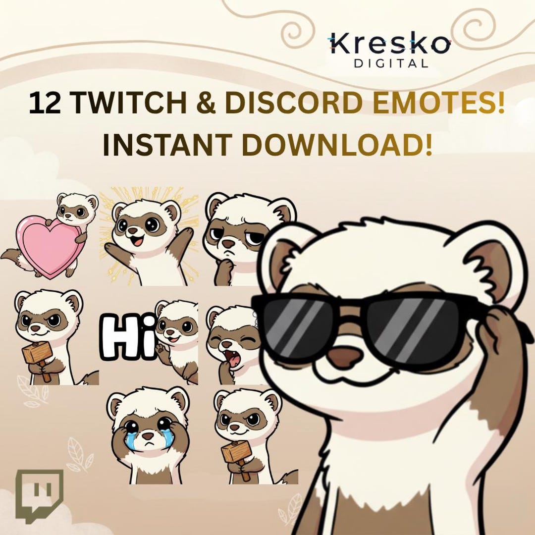Kawaii Ferret Emotes Pack – 12 Chibi Twitch & Discord Emotes (digital ...