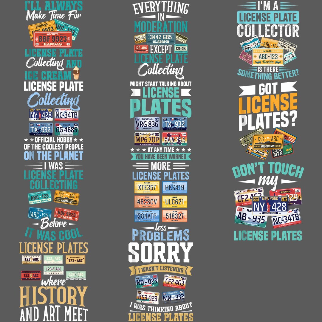 Funny License Plate Collection PNG, Collector Hobby Clipart, Retro ...